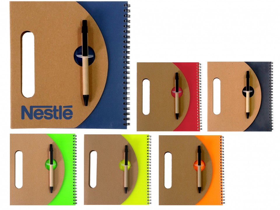 מחברת ממותגת A5 במבחר צבעים, עם ידית אחיזה ועט | גימיקים